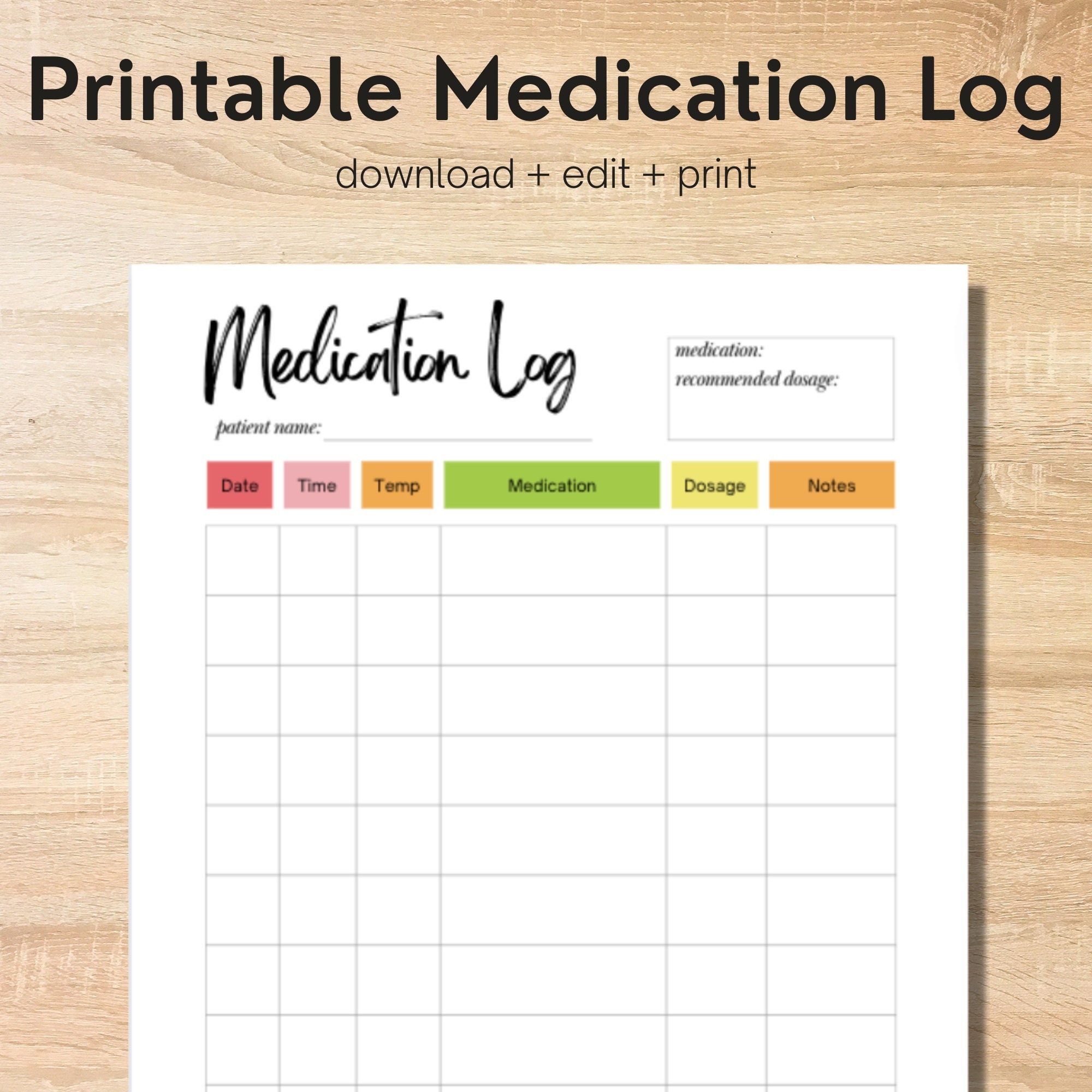 Printable Medication Log, Sick Day Log, Children's Medication Tracker ...