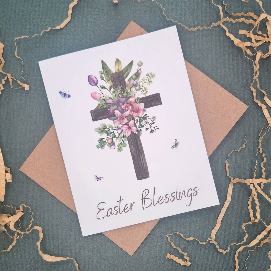 Easter Holiday Cards-cute Easter Card-easter Blessings and Cross With ...