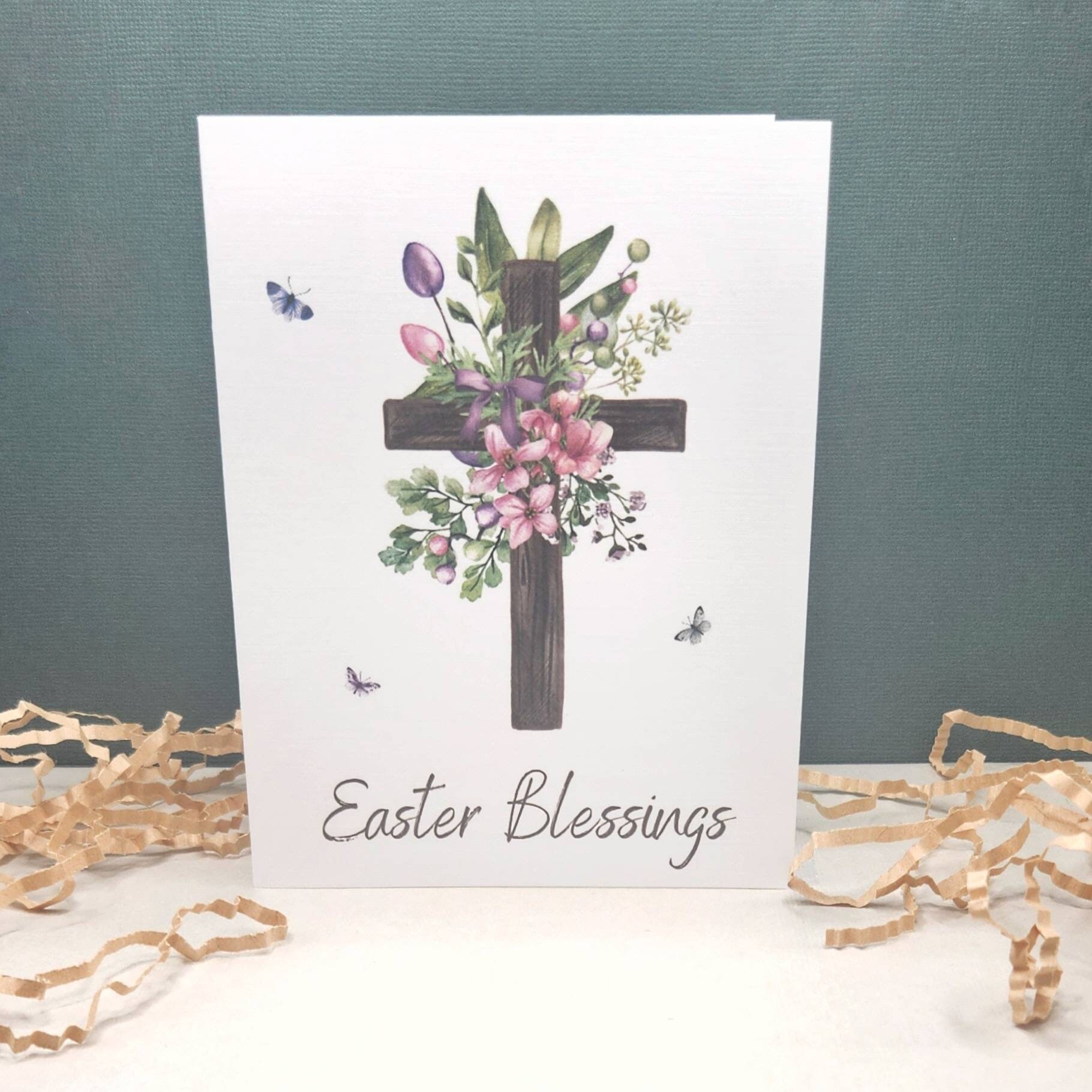 Easter Holiday Cards-cute Easter Card-easter Blessings and Cross With ...