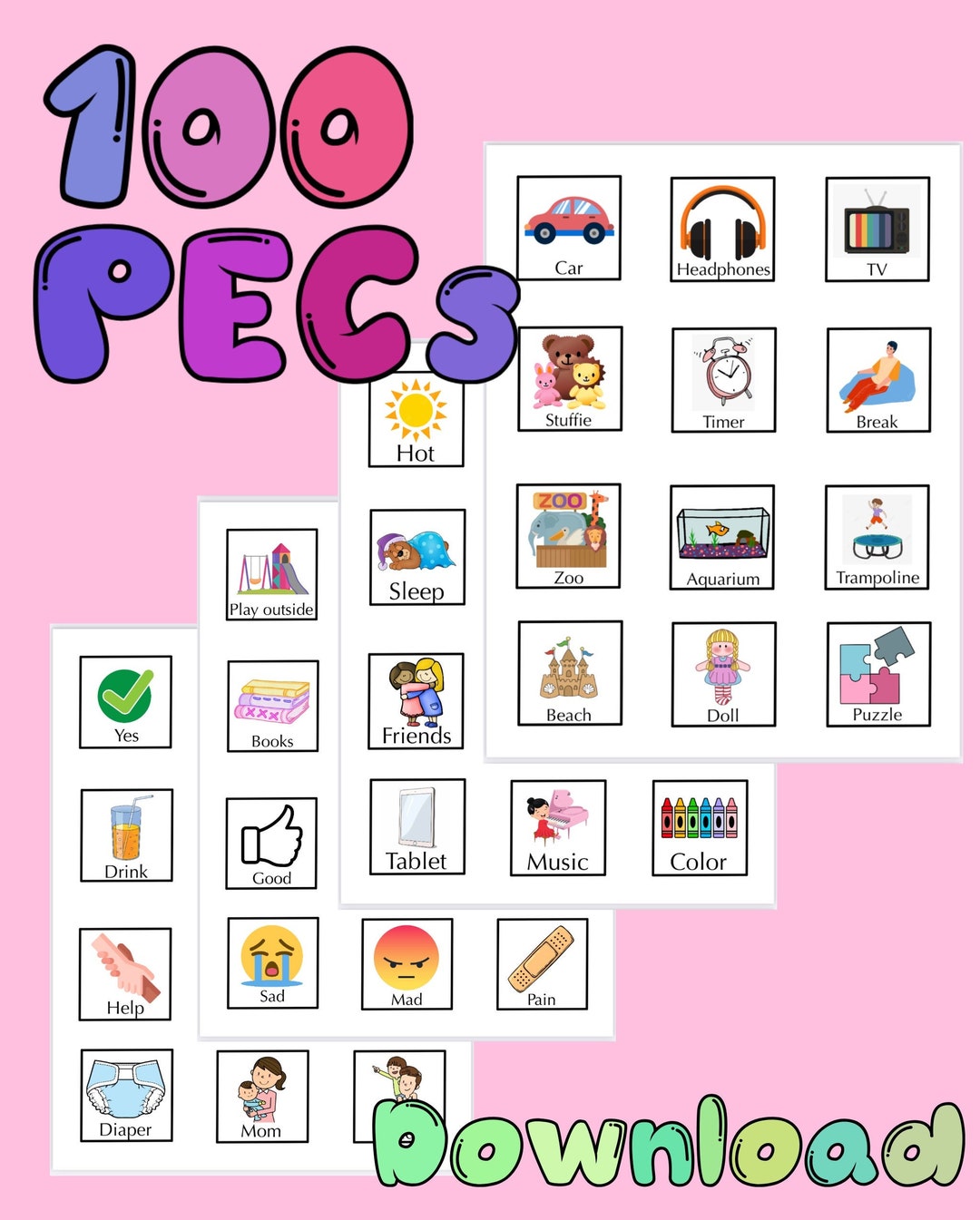 100 PECs DESCARGABLES tablero de comunicación del autismo - Etsy España