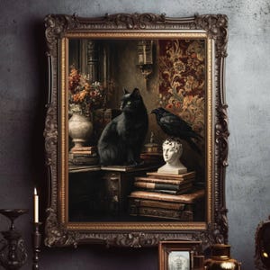 Black Cat and Raven Dark Academia Poster, Victorian Gothic Wall Art ...
