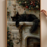 Funny Black Cat Christmas Lights Art, Winter Holiday Decor Poster - Etsy