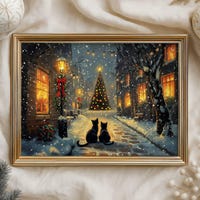 Funny Black Cat Christmas Lights Art, Winter Holiday Decor Poster - Etsy