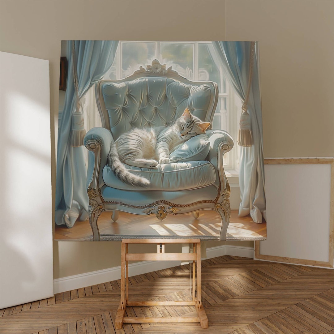 Silver Tabby Wall Art Canvas, Fluffy Kitty Home Decor, Feline Print ...