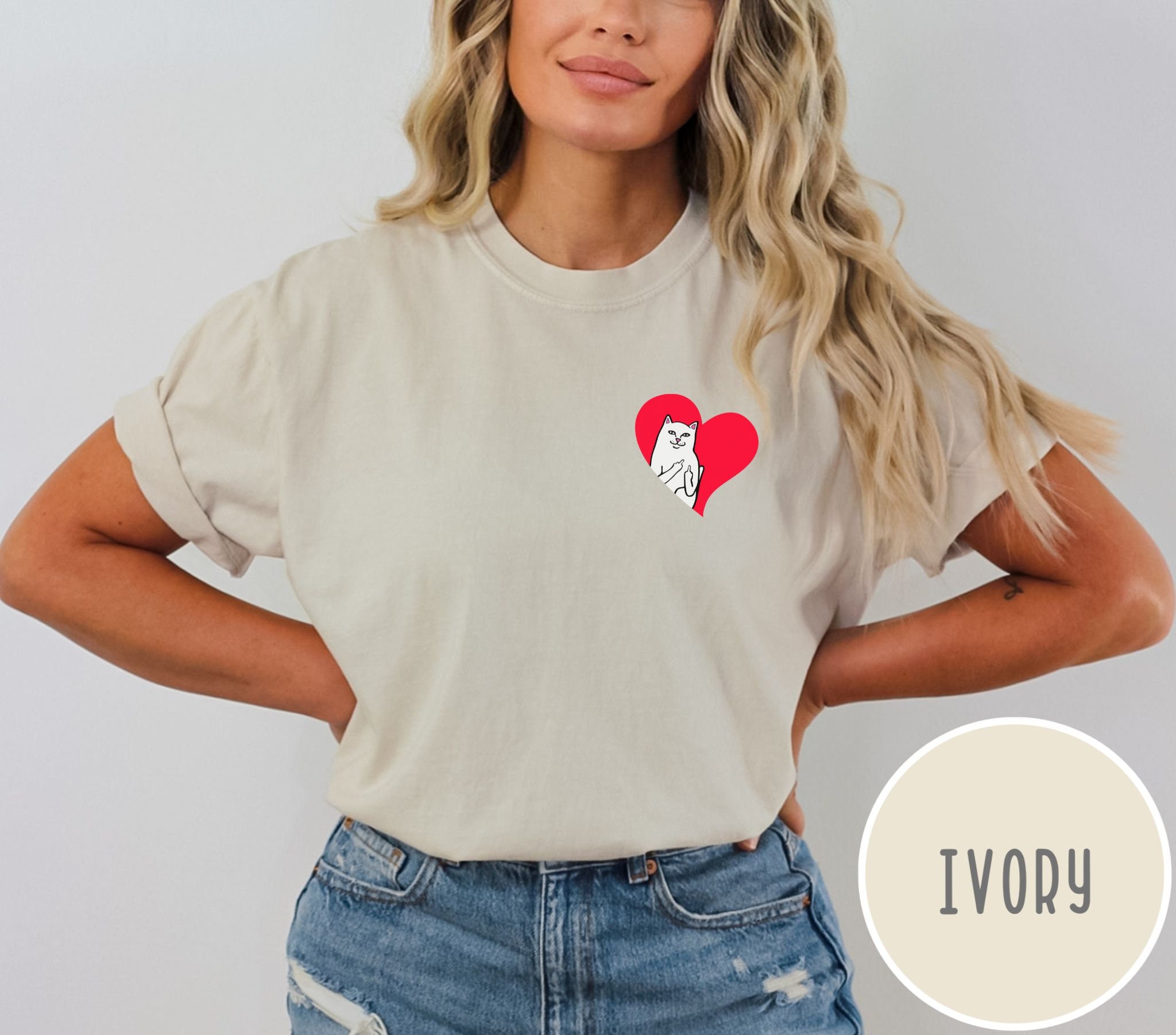 Funny Cat Middle Finger Valentine's Day T-shirt, Adult Humor Cat Heart ...