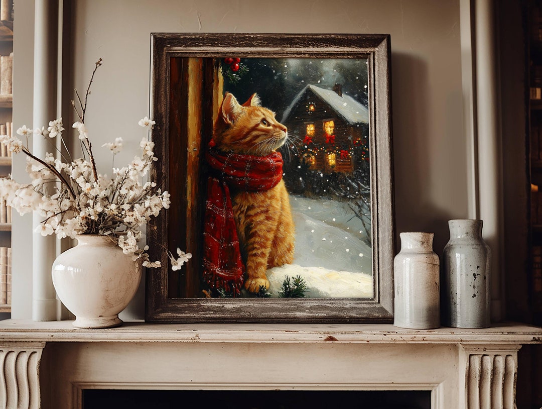 Ginger Cat Christmas Poster, Xmas Cat Christmas Wall Art, Festive ...