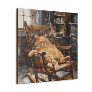 Sleeping Ginger Cat in Rocking Chair Wall Art Canvas, Cat Lover Gift ...