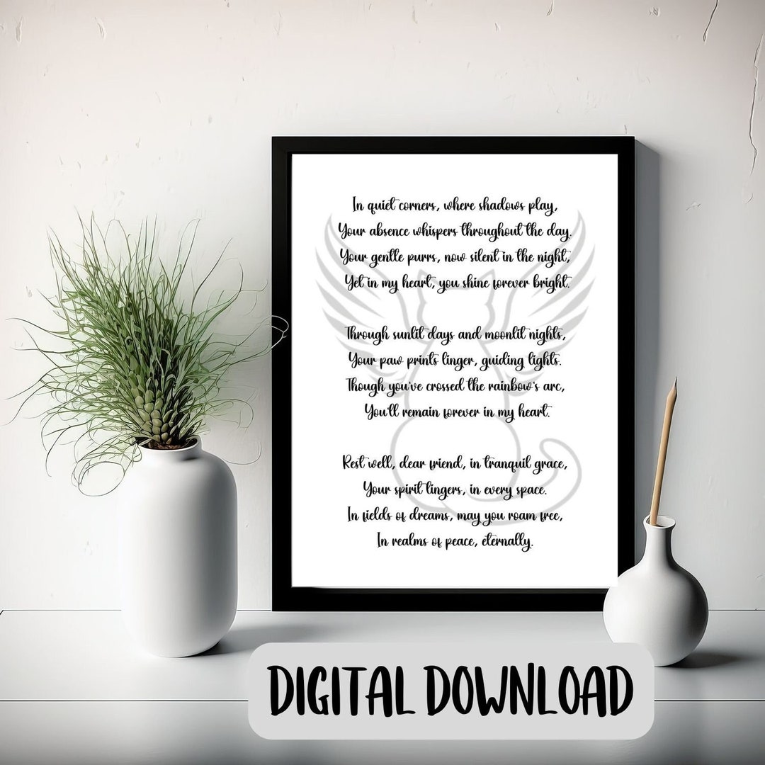 Cat Memorial Poem DIGITAL DOWNLOAD, Cat Memorial PRINTABLE Wall Art ...