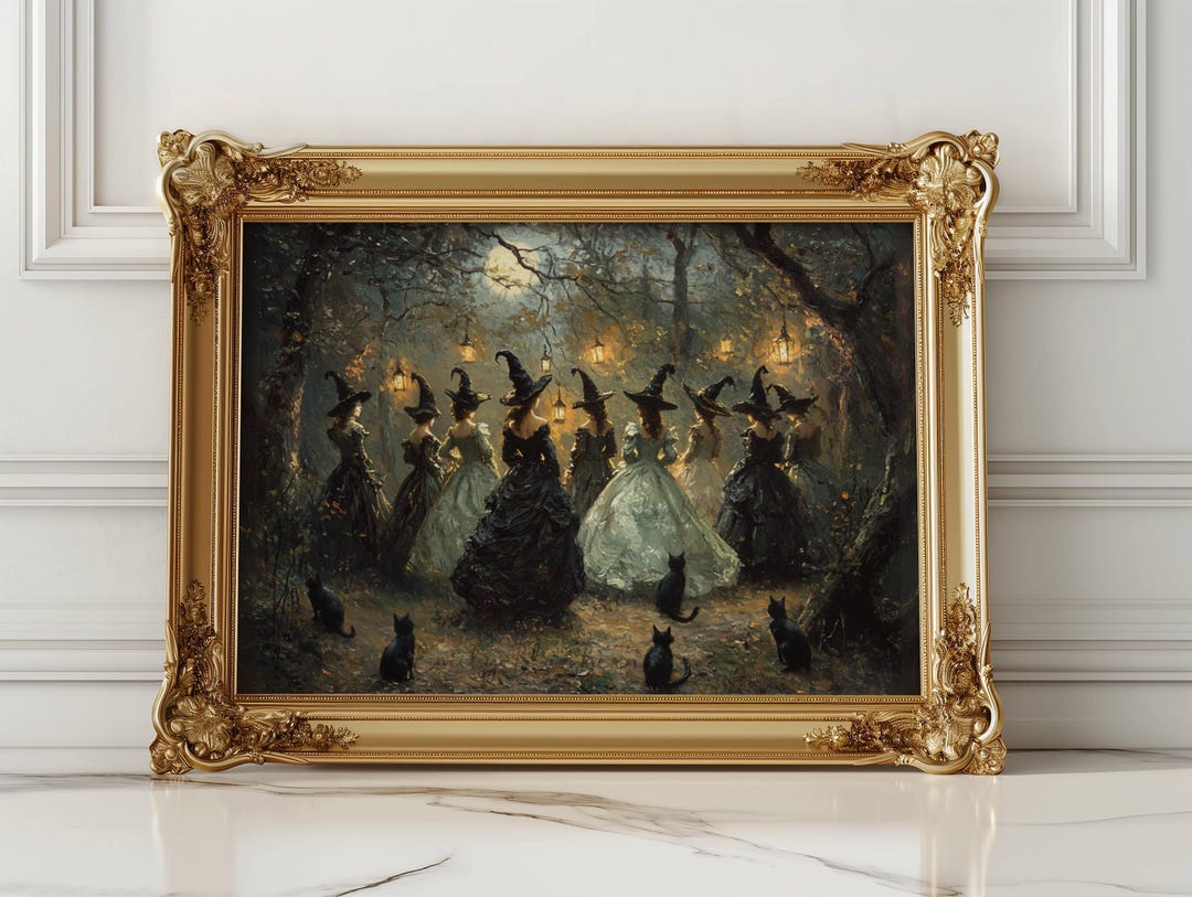 Midnight Gathering of Witches DIGITAL DOWNLOAD, Cat PRINTABLE Wall Art ...