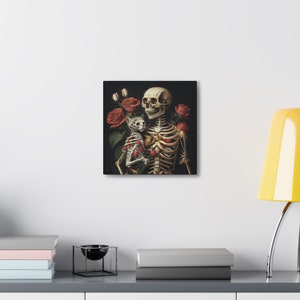 Gothic Skeleton and Cat Wall Art Canvas, Halloween Decor, Witchy Art ...