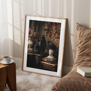 Black Cat and Raven Dark Academia Poster, Victorian Gothic Wall Art ...