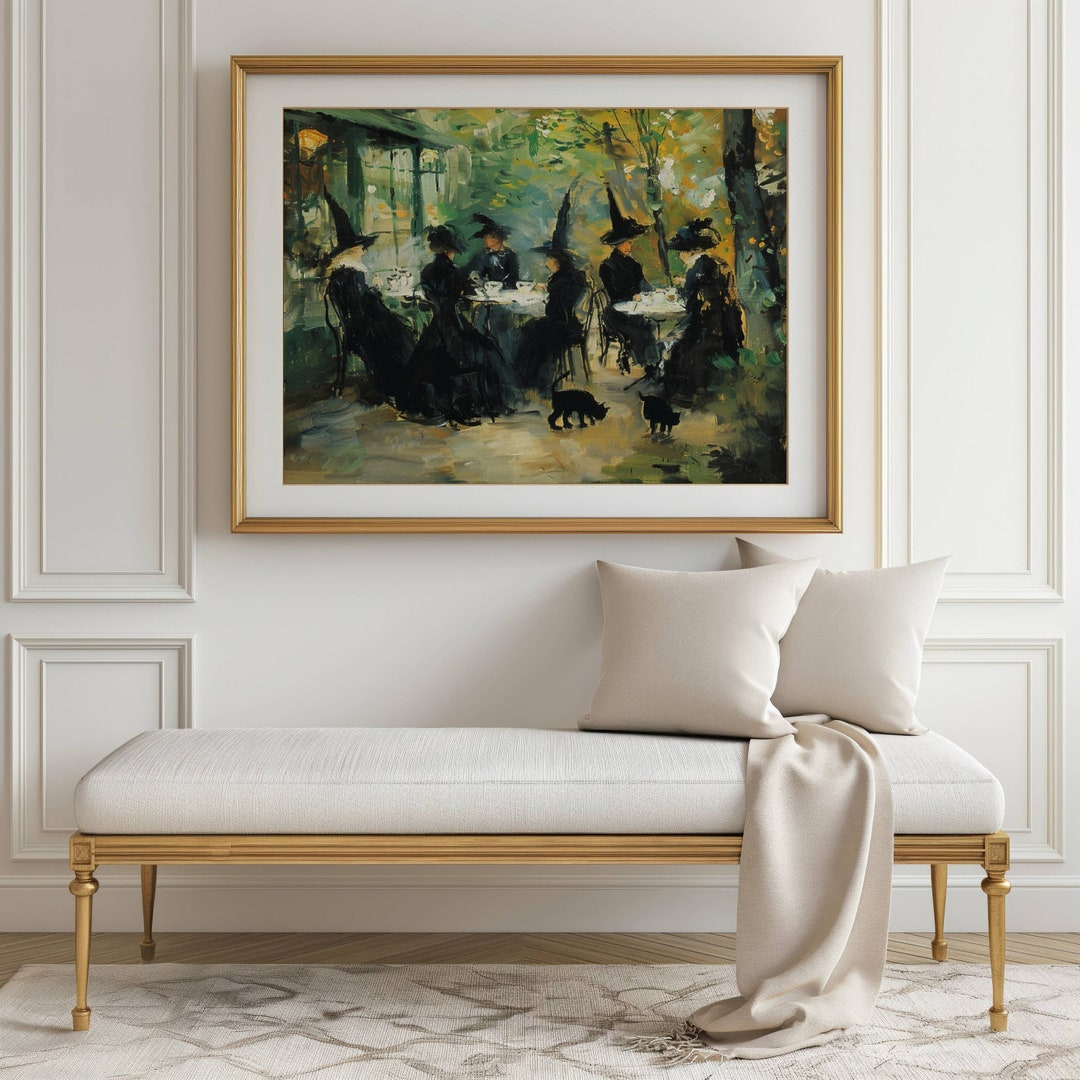 Witch Cafe Poster, Witchy Impressionist Print, Halloween Witches and ...