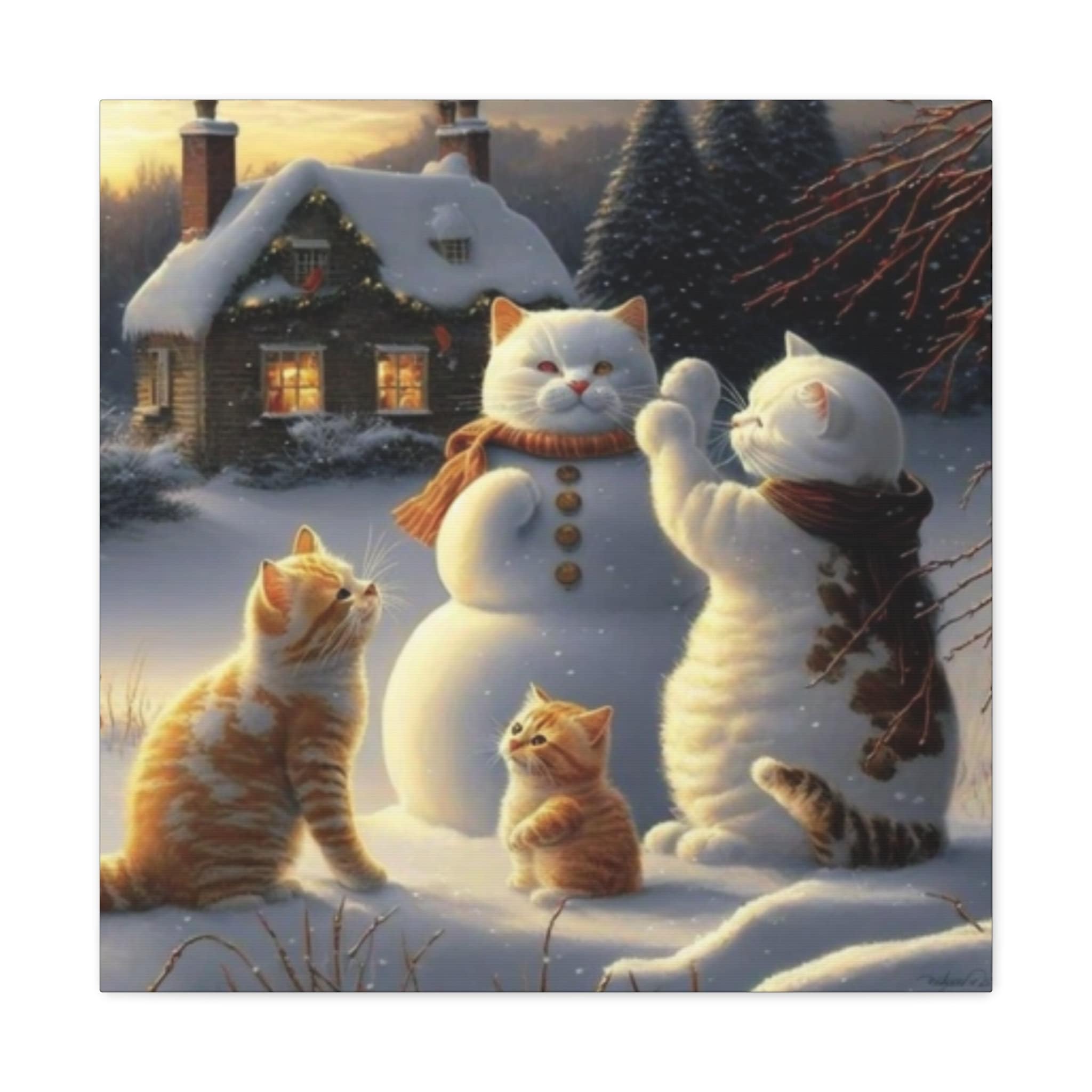 Christmas Snowman Cats Wall Art Canvas, Christmas Art for Cat Lover ...