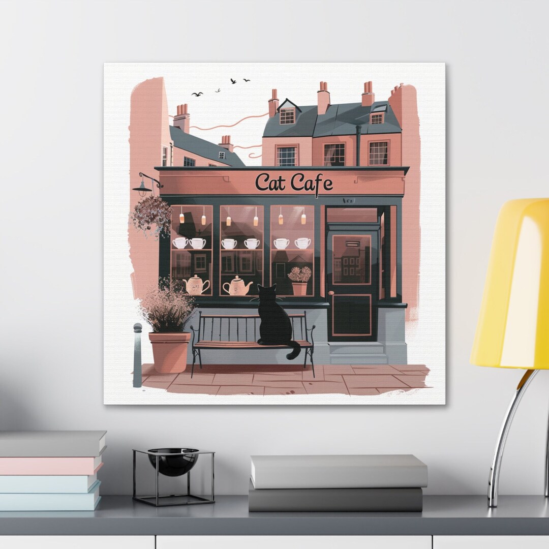 Cat Cafe Canvas Wall Art, Cat Mom Gift Art, Cute Kitty Wall Decor ...