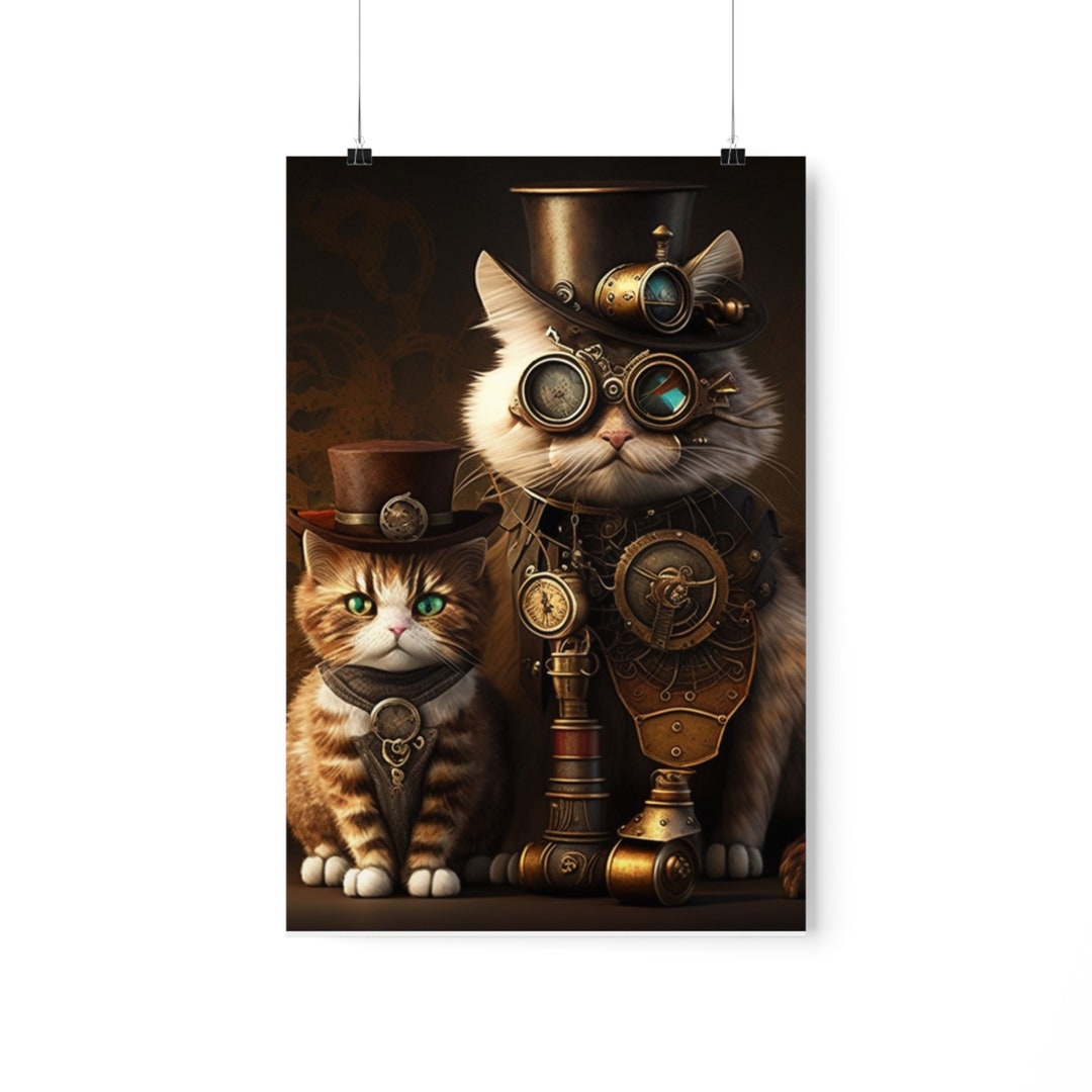 Steampunk Cat and Kitten Poster Steampunk Cat Wall Art - Etsy