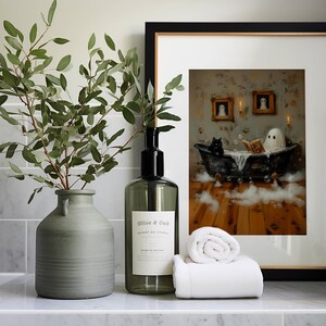 Ghost Reading Book in Bathtub Poster, Ghost and Black Cat Bubblebath ...