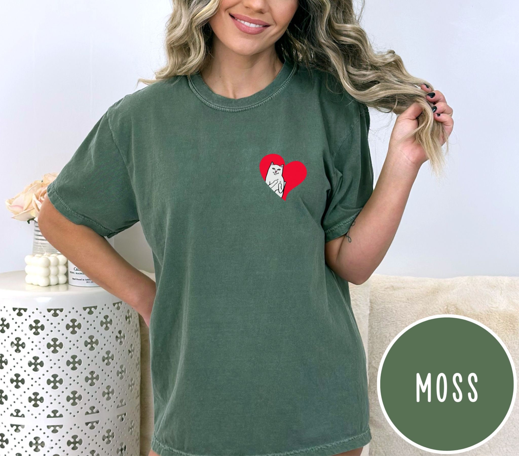 Funny Cat Middle Finger Valentine's Day T-shirt, Adult Humor Cat Heart ...