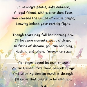 Pet Memorial Poem DIGITAL DOWNLOAD, Cat or Dog Memorial PRINTABLE Wall ...
