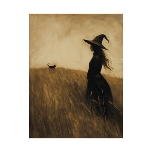 Witch in a Field With Black Cat Poster, Halloween Wall Art, Witchy Art ...