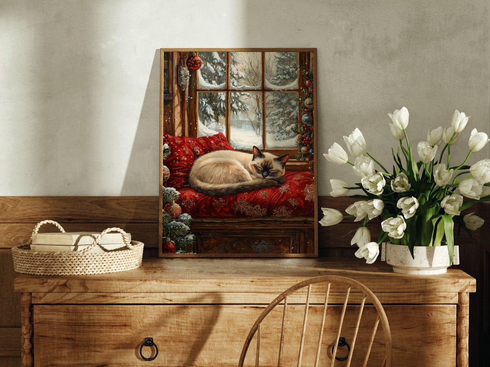 Christmas Siamese Cat Poster, Cat Lover Holiday Decor, Cat Mom Gift Art ...