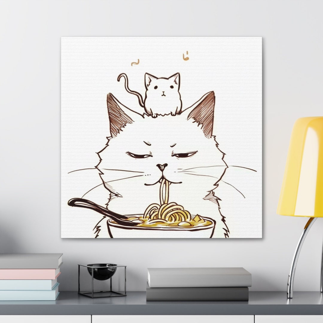 Cat Ramen Wall Art Canvas, Cat Lover Kitchen Decor, Cat Mom Gift Art ...