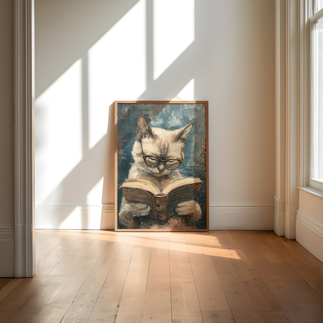 Siamese Cat and Book Poster, Reading Cat Wall Art, Book Lover Gift ...
