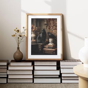 Black Cat and Raven Dark Academia Poster, Victorian Gothic Wall Art ...