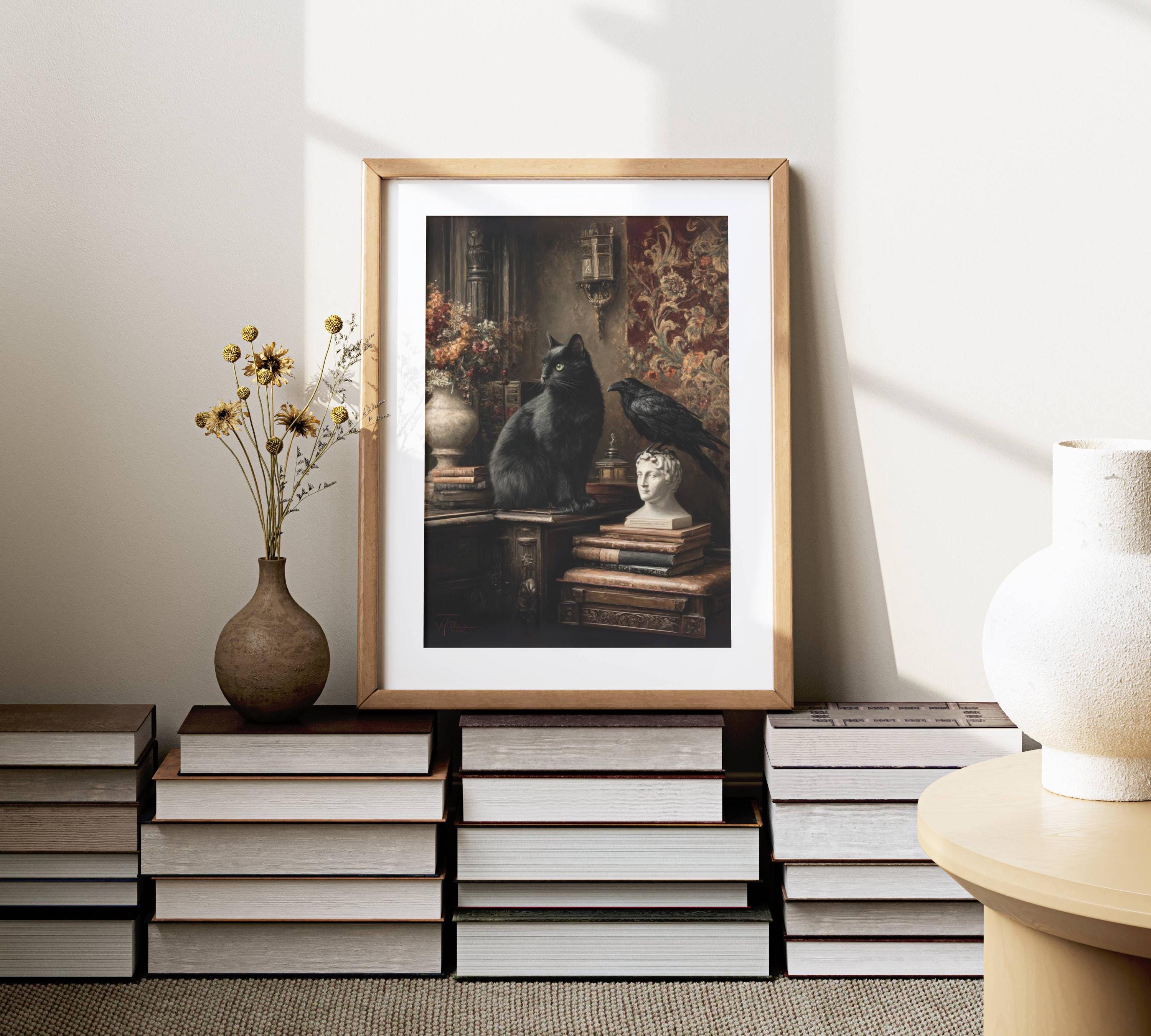 Black Cat and Raven Dark Academia Poster, Victorian Gothic Wall Art ...