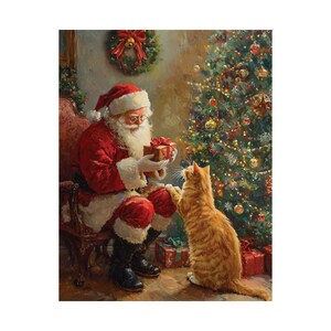 Ginger Tabby Cat and Santa Claus Christmas Poster, Xmas Cat Christmas ...
