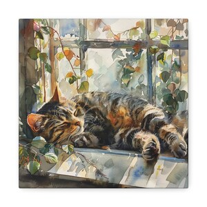 Tabby Cat Window Canvas Wall Art, Cat Mom Gift Art, Cute Kitty Wall ...