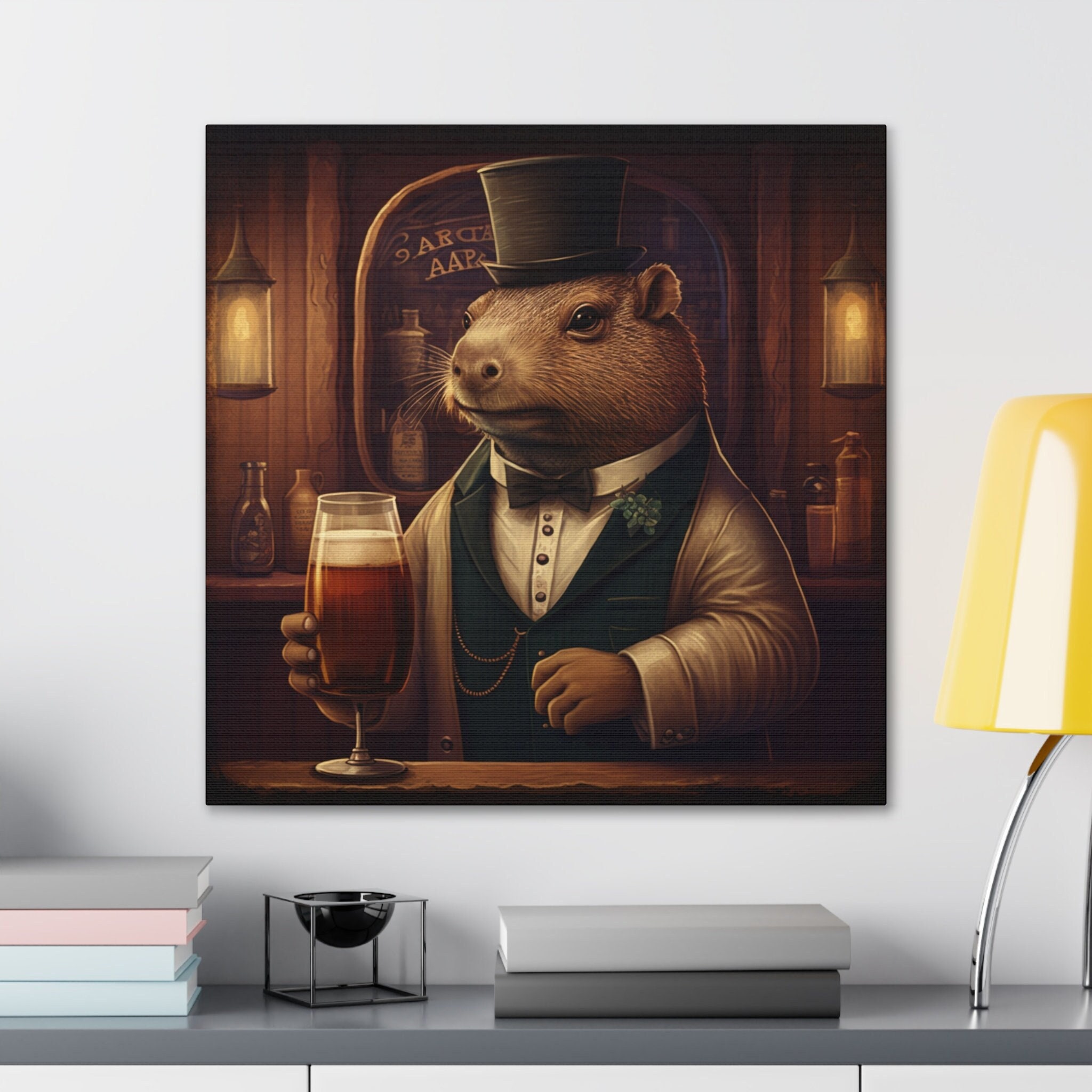Capybara Speakeasy Barman Wall Art Canvas, Capybara Home Decor Gift ...