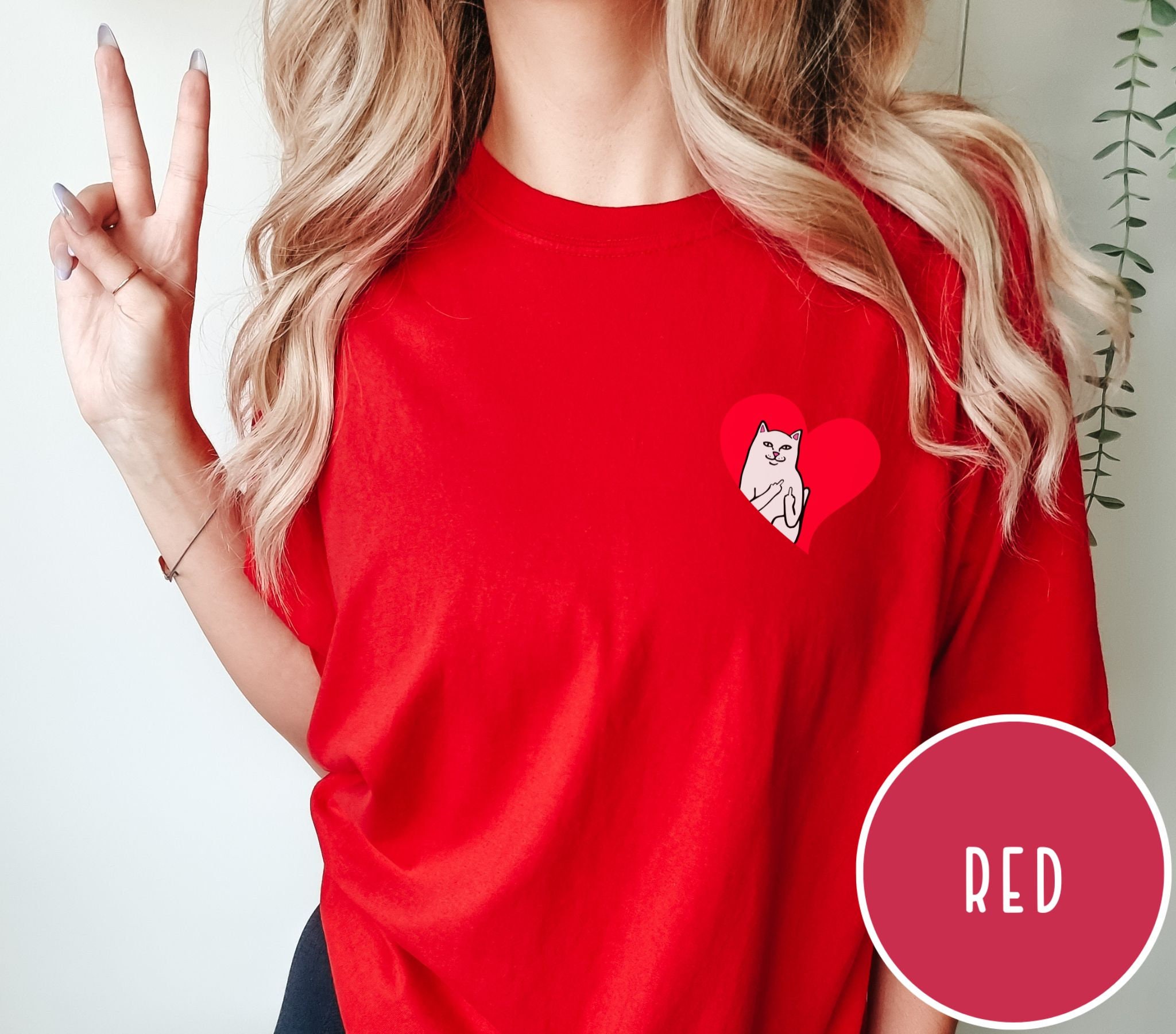 Funny Cat Middle Finger Valentine's Day T-shirt, Adult Humor Cat Heart ...