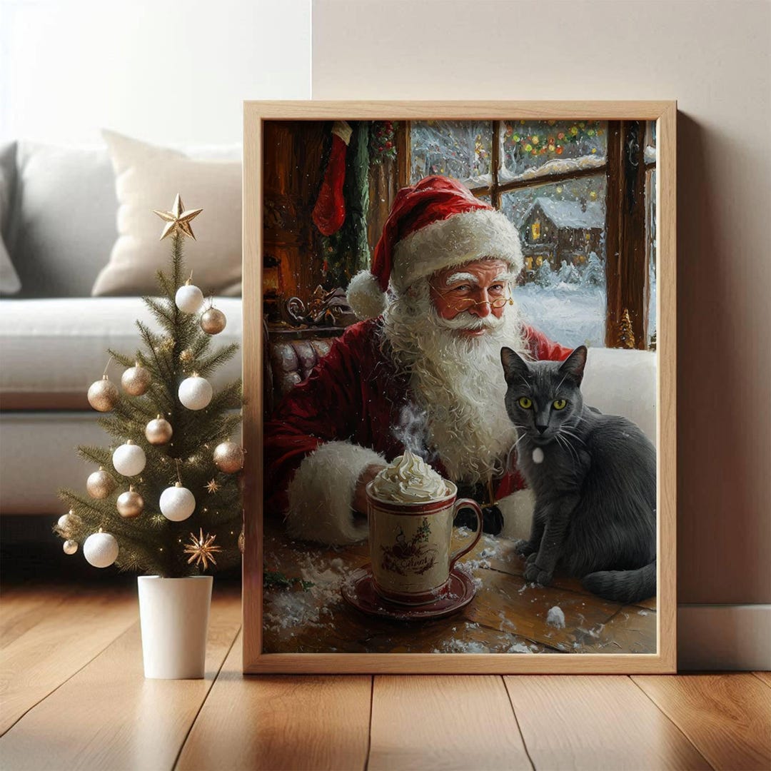 Hot Cocoa Gray Cat DIGITAL DOWNLOAD, Cat PRINTABLE Wall Art - Etsy