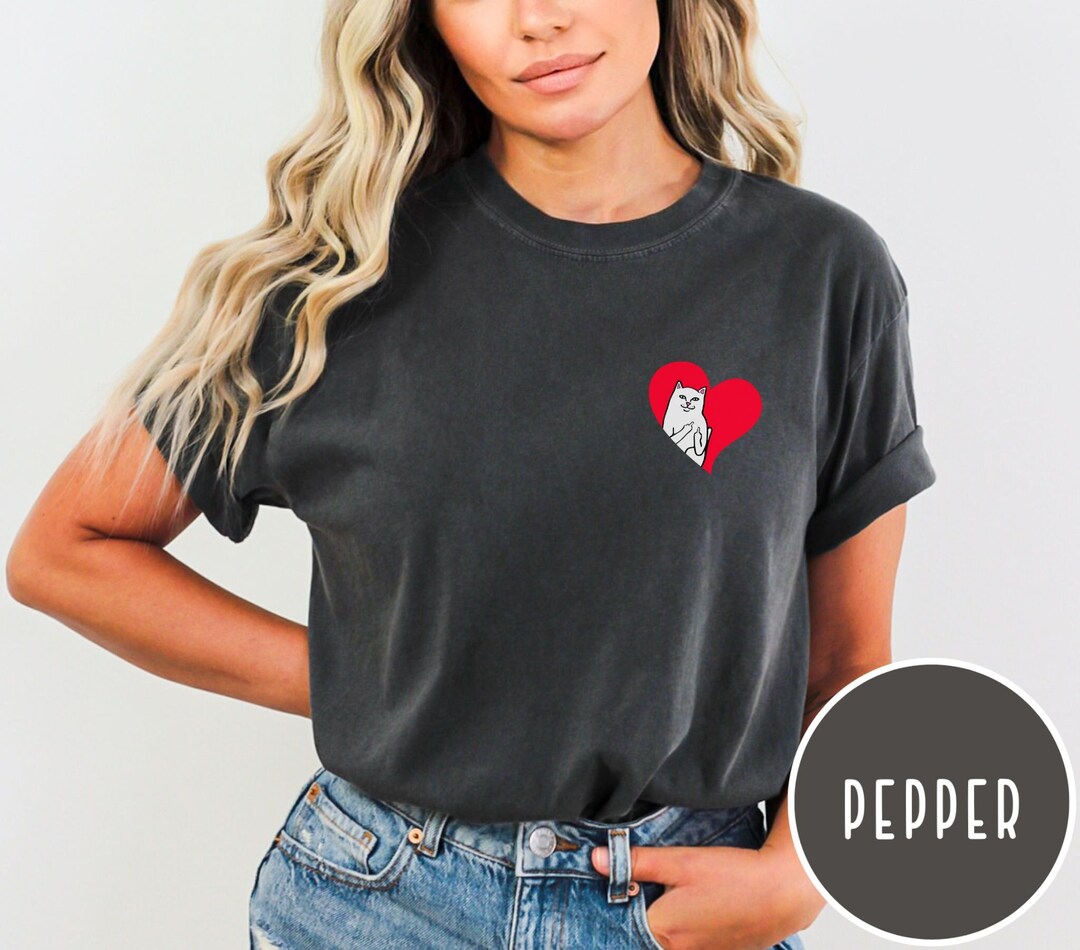 Funny Cat Middle Finger Valentine's Day T-shirt, Adult Humor Cat Heart ...