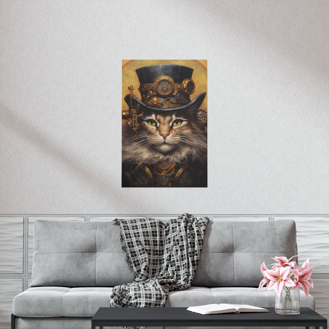 Steampunk Cat Poster, Steampunk Cat Wall Art, Steampunk Art Poster Gift ...