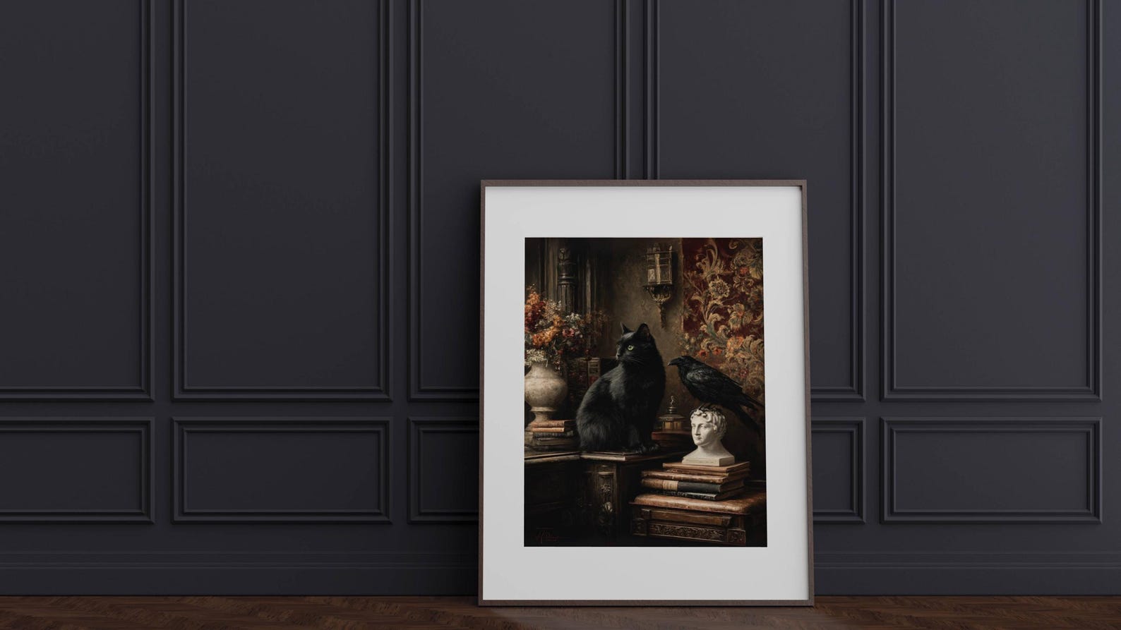 Black Cat and Raven Dark Academia Poster, Victorian Gothic Wall Art ...