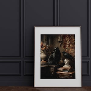 Black Cat and Raven Dark Academia Poster, Victorian Gothic Wall Art ...
