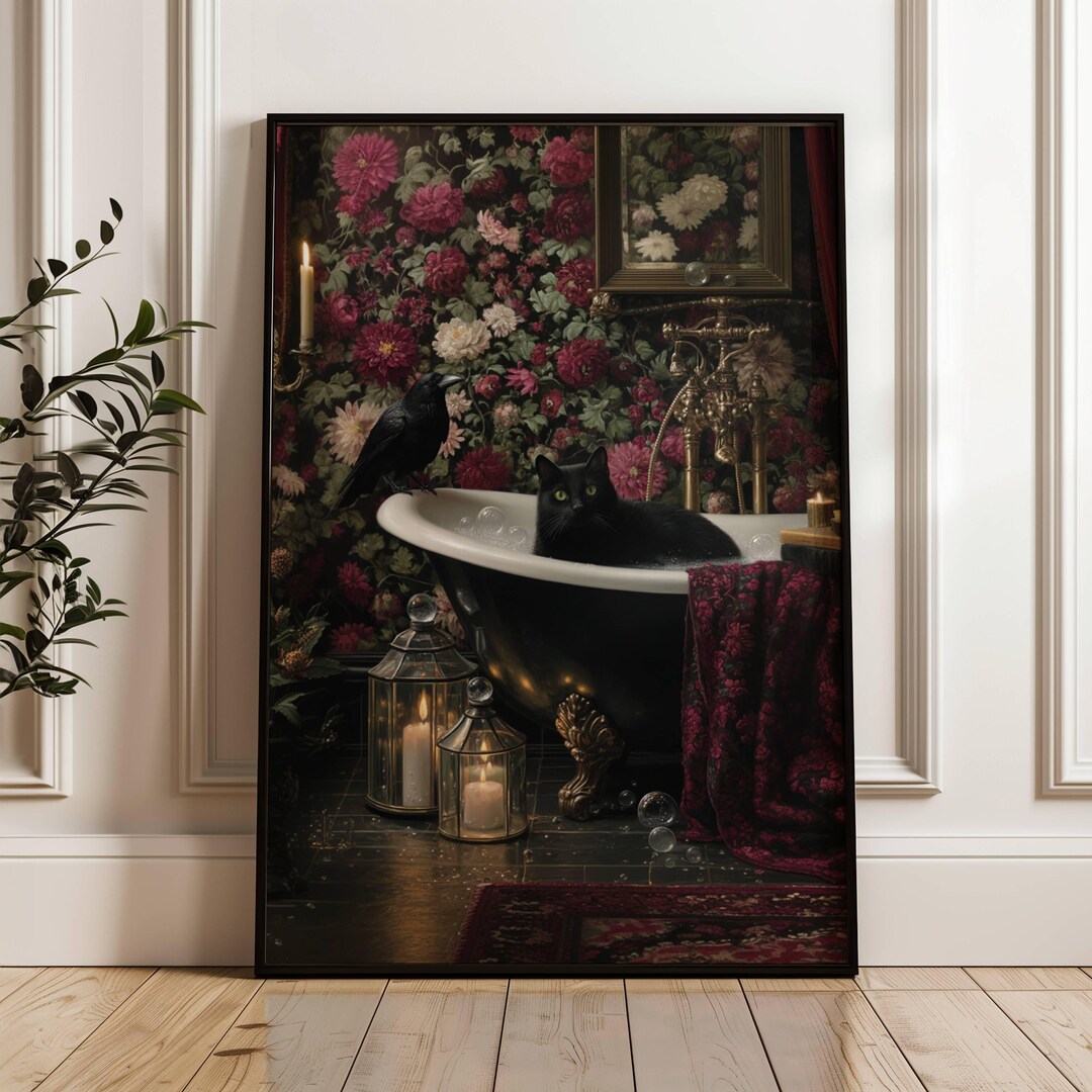 Black Cat and Raven Bath DIGITAL DOWNLOAD, Cat PRINTABLE Wall Art - Etsy