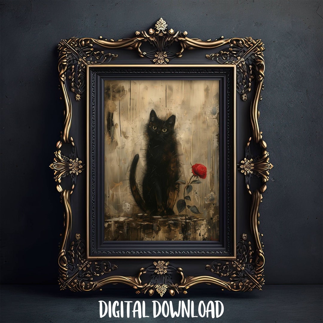 Cat and Rose DIGITAL DOWNLOAD, Cat PRINTABLE Wall Art - Etsy