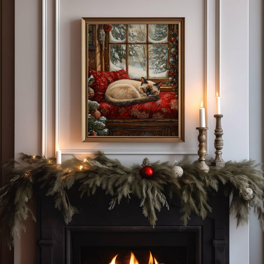 Christmas Siamese Cat Poster, Cat Lover Holiday Decor, Cat Mom Gift Art ...