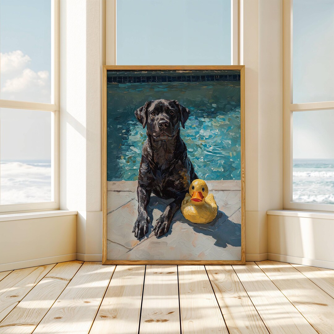 Black Labrador Retriever in Pool Poster With Rubber Duck, Black Lab ...