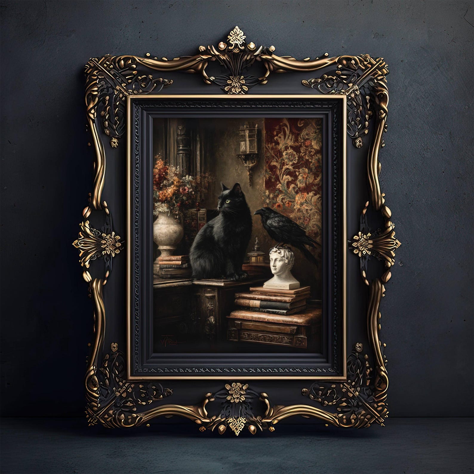 Black Cat and Raven Dark Academia Poster, Victorian Gothic Wall Art ...