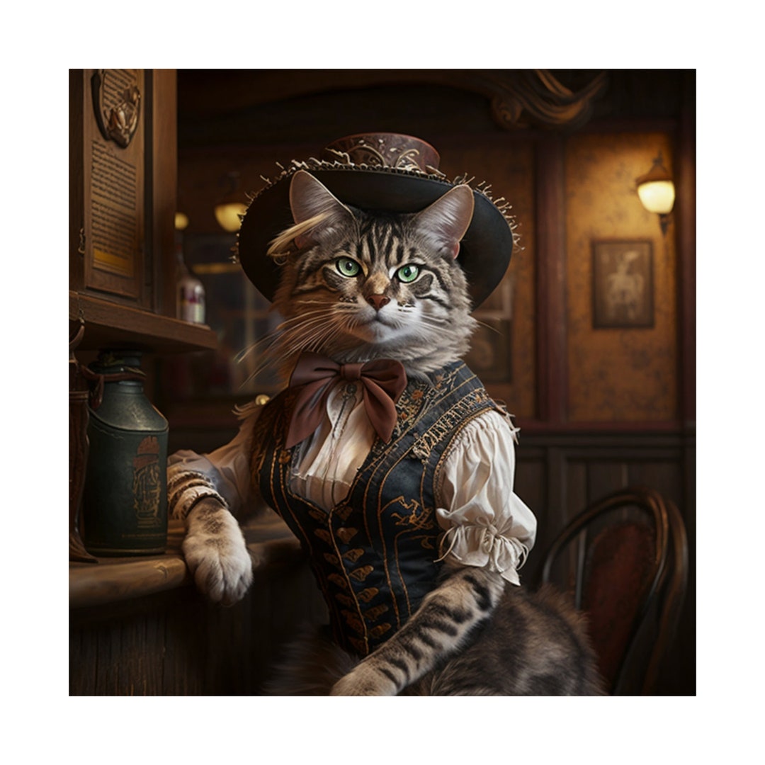 Old West Saloon Cat Poster Western Cat Bar Wall Art Poster - Etsy