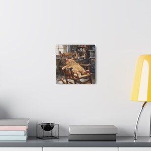 Sleeping Ginger Cat in Rocking Chair Wall Art Canvas, Cat Lover Gift ...