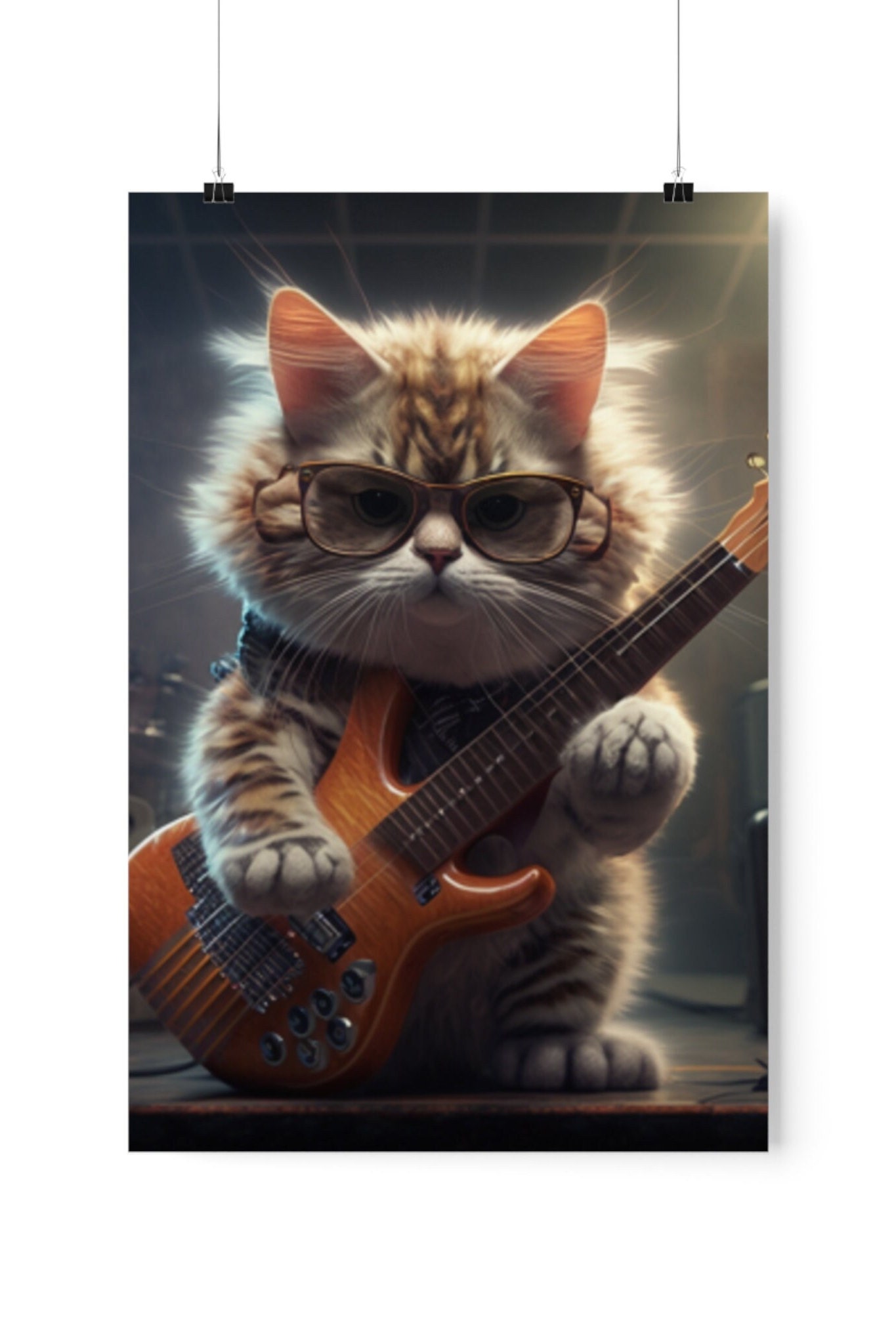 Rocker Cat Poster, Cat Bass Player Wall Art - Etsy