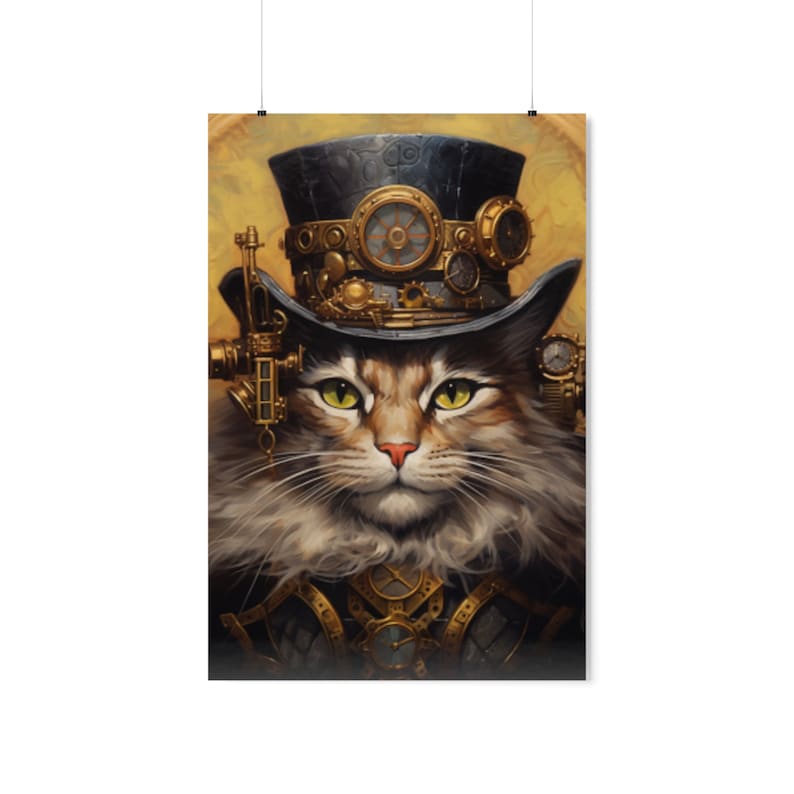 Steampunk Cat Poster Steampunk Cat Wall Art Steampunk Art - Etsy
