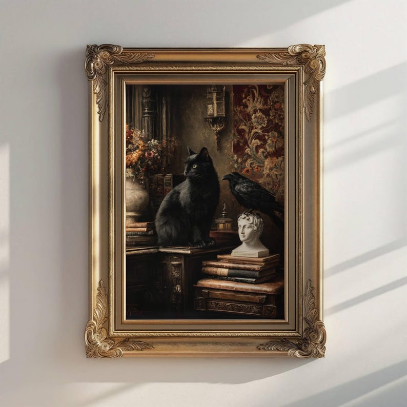 Black Cat and Raven Dark Academia Poster, Victorian Gothic Wall Art ...