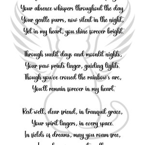 Cat Memorial Poem DIGITAL DOWNLOAD, Cat Memorial PRINTABLE Wall Art ...