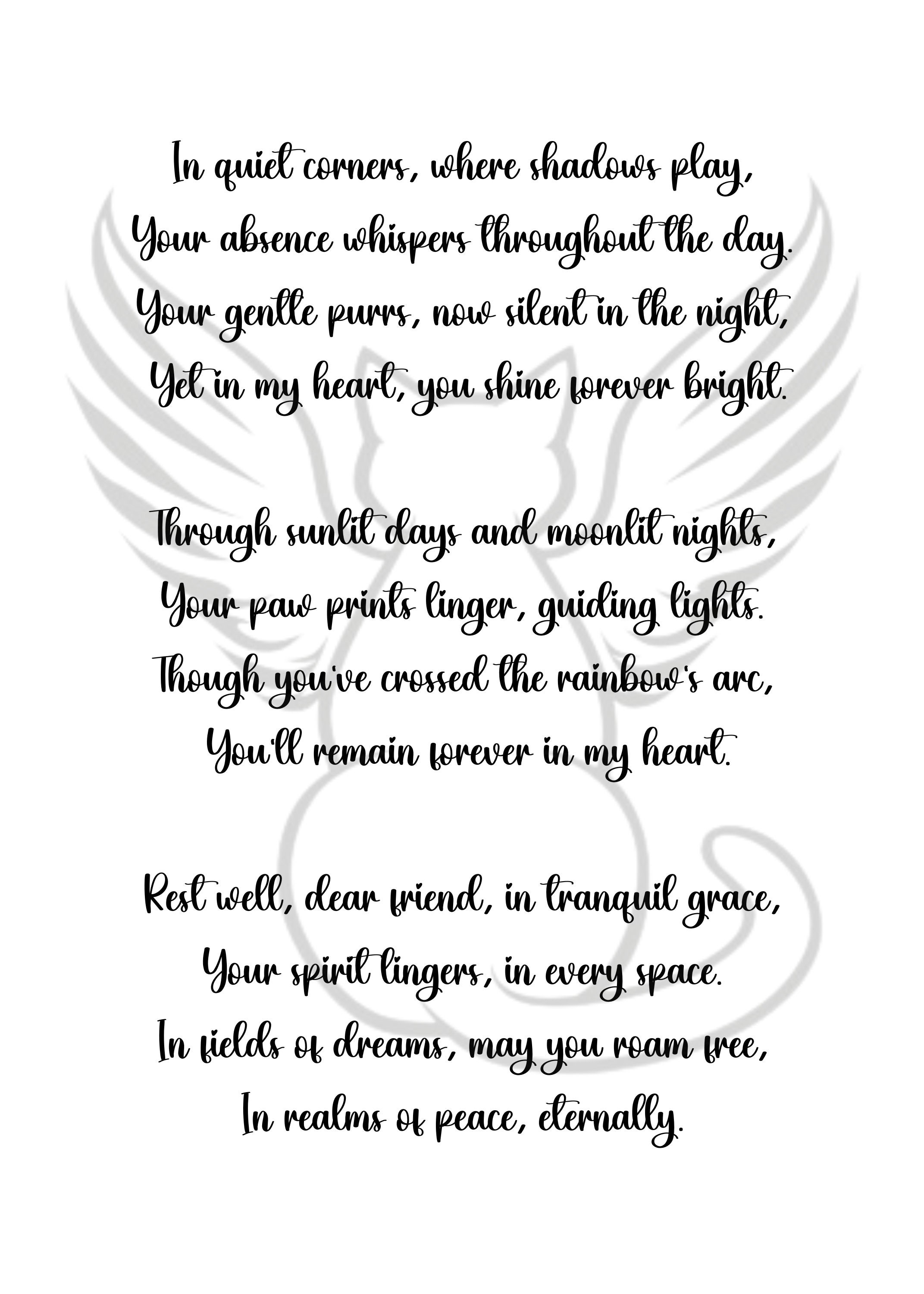 Cat Memorial Poem DIGITAL DOWNLOAD, Cat Memorial PRINTABLE Wall Art ...