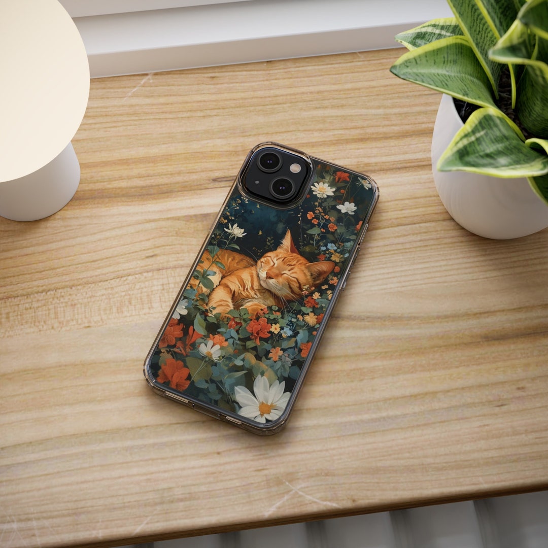 Ginger Cat in Wildflowers Phone Case, Orange Cat Phone Cover Gift for ...